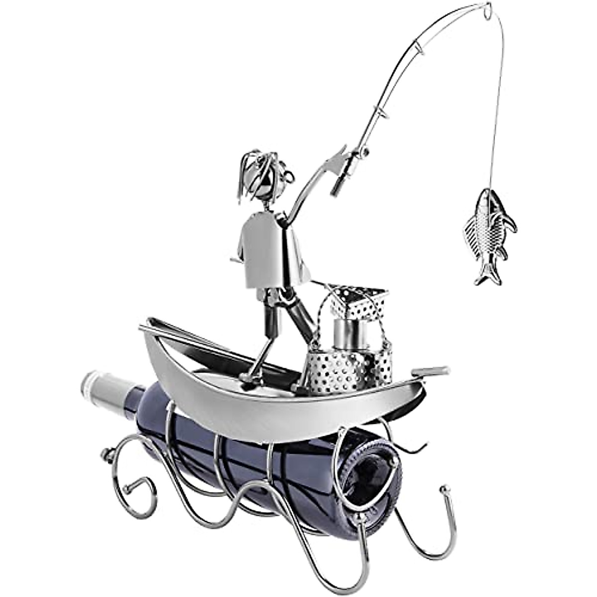 BRUBAKER Wine Bottle Holder Fisherman on a Boat - Metal - Statue, Sculptures and Figurines - Decor Wine Racks and Stands - Gifts & Decoration