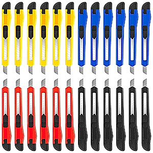 DIYSELF 24Pack Box Cutters (9MM Wide Blade Cutter) Utility Knife Box Cutter Retractable, Compact, Extended Use for Heavy Duty Office, Home, Arts Crafts, Hobby(Mix)