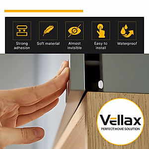 Vellax Self Adhesive Cabinet Door Bumpers - 64 pcs Sticky Silicone Clear Sound Dampening Rubber Bumpers for Wall Protection, Kitchen Furniture, Decor, Drawer Stops