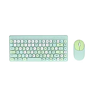 Wireless Keyboard Mouse Combo, Cute Mixed Colors 2.4G 1200 DPI 86 Keys Retro Round Concave Keycaps Tilt Panel Wireless Gaming Keyboard Mouse Combo, for Laptop Desktop MacBook MAC Windows(Green)