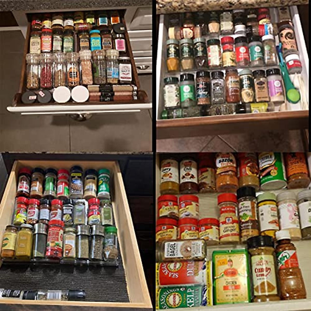 YCOCO Spice Drawer Organizer,Expandable Drawer Spice Rack Organizer,3 Tier Plastic Slanted Spice Bottle Storage Shelf for Kitchen Cabinet Drawer and Pantry,Countertop,Clear