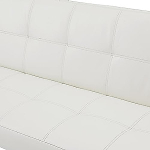 Eafurn Faux Leather Convertible Futon Sofa Adjustable Sleeper Couch Modern Home Recliner Reversible Loveseat Folding Daybed Guest Bed Small Sofabed with Metal Legs for Dorm, Apartment, Beige 66.92"