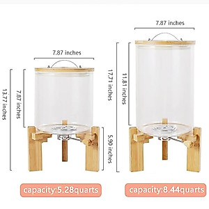 LOVEJO Rice Dispenser Airtight Glass Container with Bamboo Lid, Large Food Storage with Lids for Rice Grains Beans, Sugar Flour Container 20 lbs, Kitchen Countertop Cereal Cup Organizer 5L