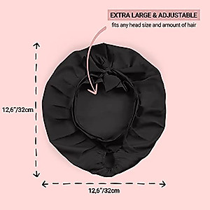 Silk Bonnet – 100% Mulberry Silk Sleep Cap Breathable & Adjustable Sleeping Caps Silk Hair Wrap Women Night Cap for Curly Hair with Elastic Tie Band Silk Satin Turban (Black)