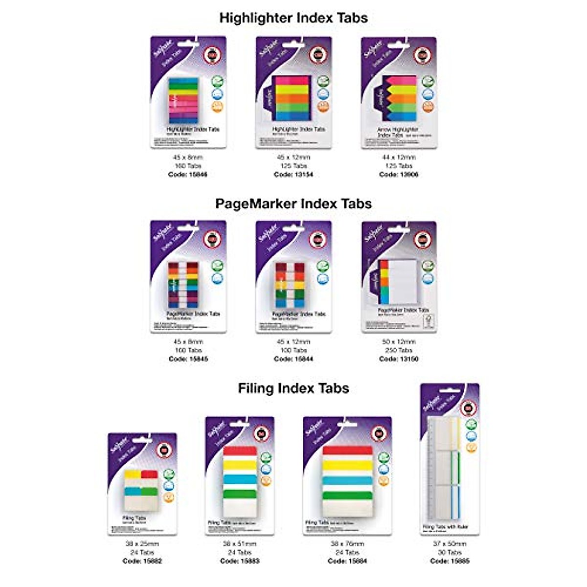 Snopake Index Tab PageMarkers with Colour Coded Tips 45 x 8 mm - 160 Tabs - Assorted [Ref: 15845]