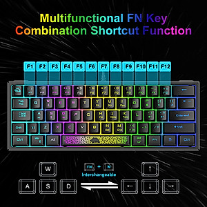 60% Gaming Keyboard and Mouse Combo Duble Color Keycaps Samll RGB Backlight Mechanical Feeling and Mechanical RGB 6400 DPI Honeycomb Optical Mouse,Gaming Mouse pad for Gamers and Typists