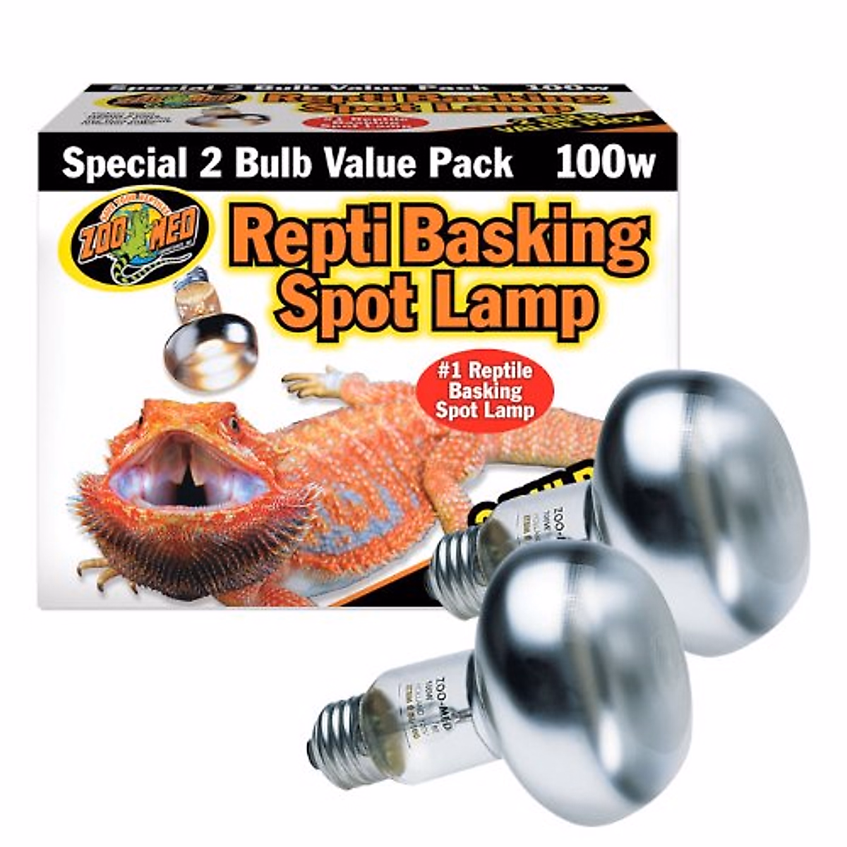 Zoo Med Repti Basking Spot Bulbs, 100 watt, E27 threaded base, set of 2 bulbs Bundle with Carolina Custom Cages' Chlorhexidine Solution 2%; 1 refill makes 32 oz. of working solution