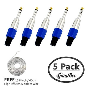 1/4" Audio Plugs 6.35 mm Plug TRS Male 1/4 inch Solder Type Stereo Plug Light Straight Design Connector for DJ Mixer Speaker Guitar Cables Phono Patch Cable Microphone Cables Durable ABS (5P)