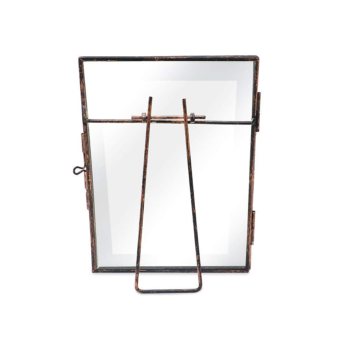 Isaac Jacobs 5x7, Antique Bronze, Vintage Style Brass and Glass, Metal Floating Picture Frame (Vertical) with Locket Closure, for Photos, Art, & More, Tabletop Display (5x7 Antique Bronze)