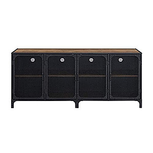 Walker Edison Malcomb Urban Industrial 4 Door Metal Mesh TV Console for TVs up to 65 Inches, 60 Inch, Rustic Oak