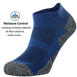 CWVLC Unisex Cushioned Compression Athletic Ankle Socks Multipack, 6-pairs Black Charcoal Royal, L 10.5-13 W US/ 9-11.5 M US