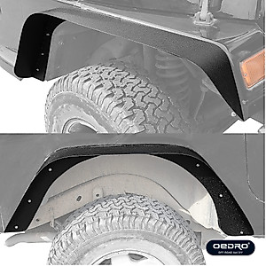 OEDRO Flat Fender Flares Compatible for 1997-2006 Jeep Wrangler TJ & LJ Off-Road Front & Rear Wheel Flares 4 PCS Set Solid Steel Guards