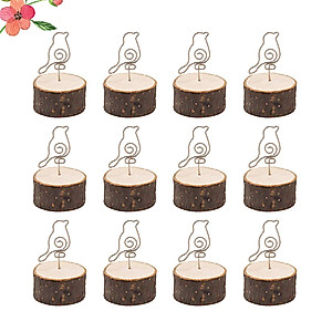 Amosfun 12 Pcs Wooden Table Name Number Holder Photo Picture Menu Note Memo Clips Holder for Wedding Office Christmas Table Decorations (Bird Shape)