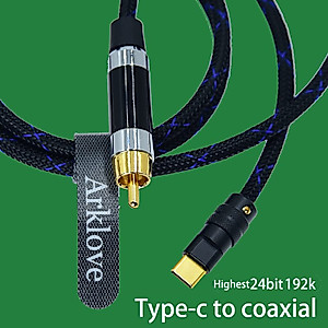 7ft USB c to coaxial Cable Male Type-c to Digital coaxial Audio Interface RCA Female Adapter Wire spdif for dac amp Sound Preamp Amplifier DSD64 dsd128 192K