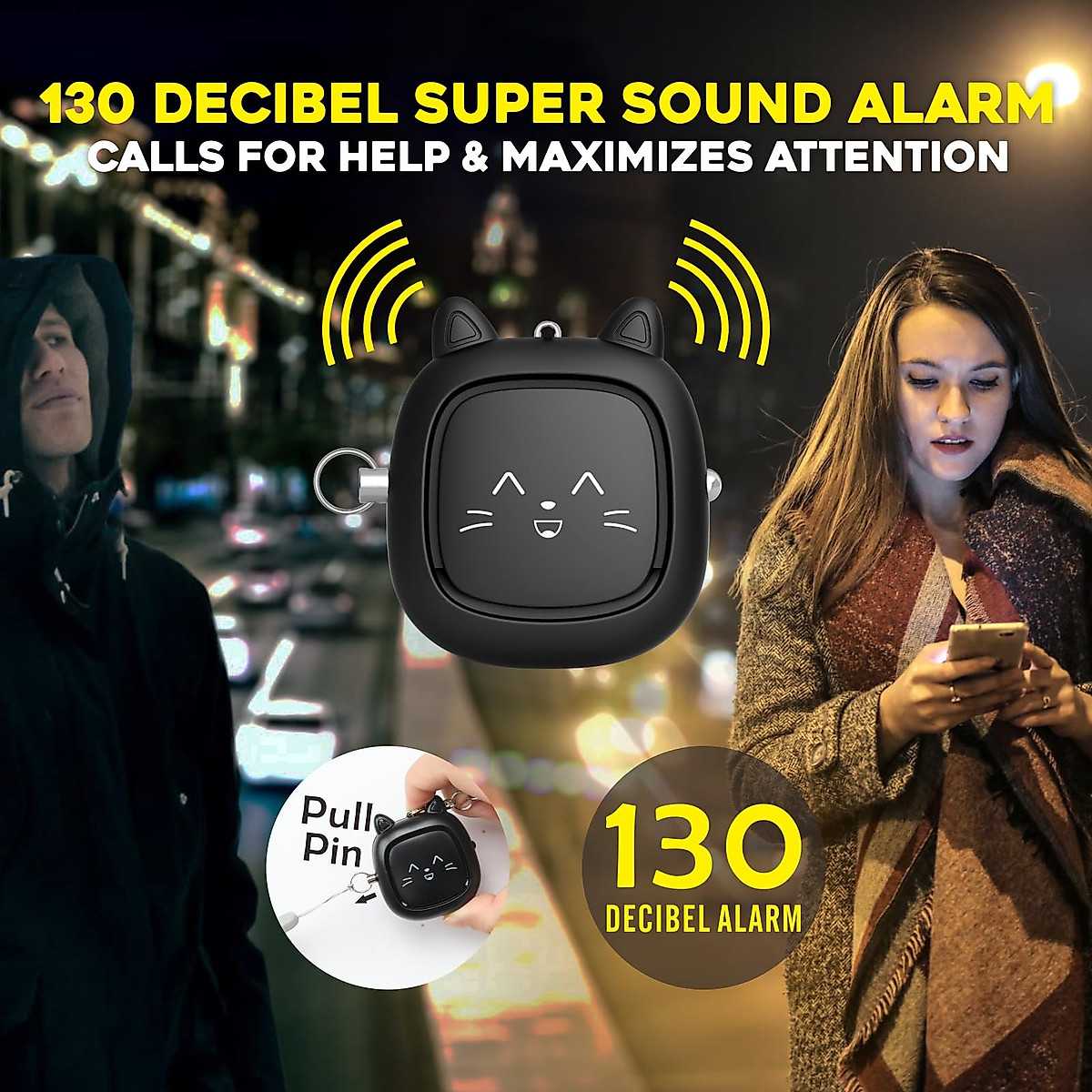 Keychain Set for Girls with Personal Alarm, Funseeya Keychain Accessories with Personal Sound Siren, Cute Pom Pom, Locking Carabiner Clip and Whistle