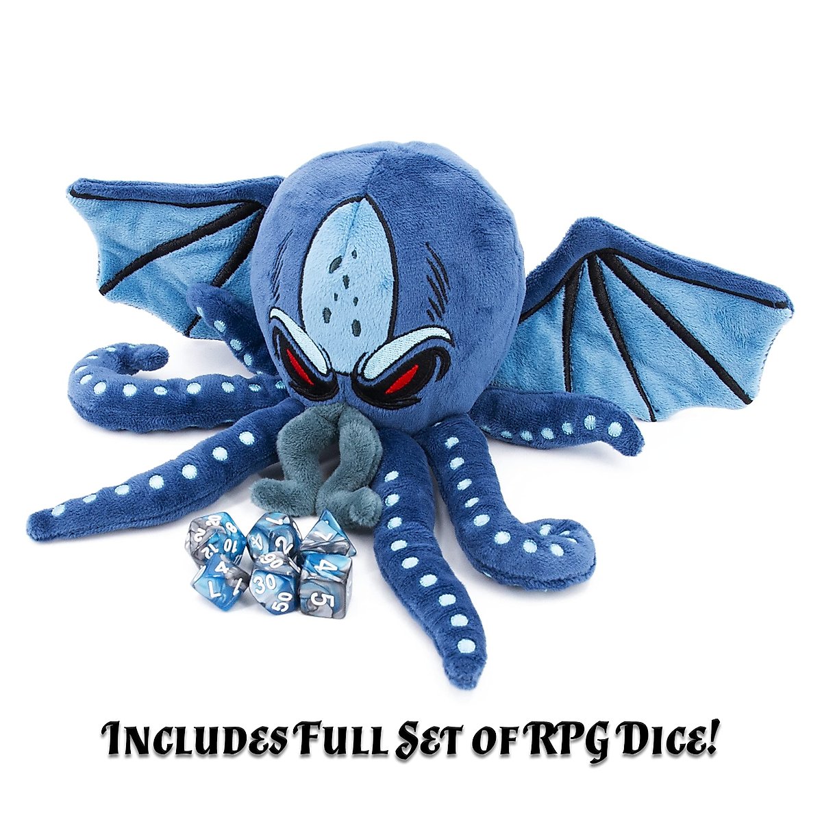CASEMATIX Soft Dice Case and Dice Holder with 7 Included RPG Dice - 9.5" Sea Monster Figure with Dice Storage Zipper Compartment for up to 21 Dice, Protective Novelty Dice Container for Tabletop Dice