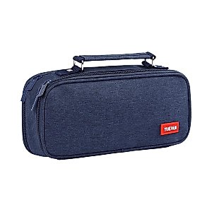 LEENYE Large Capacity Pencil Case Pen Pouch Organizer Canvas Pencil Bag Portable Stationery Bag with Handle, Multi-Compartments School Supplies (Dark Blue)