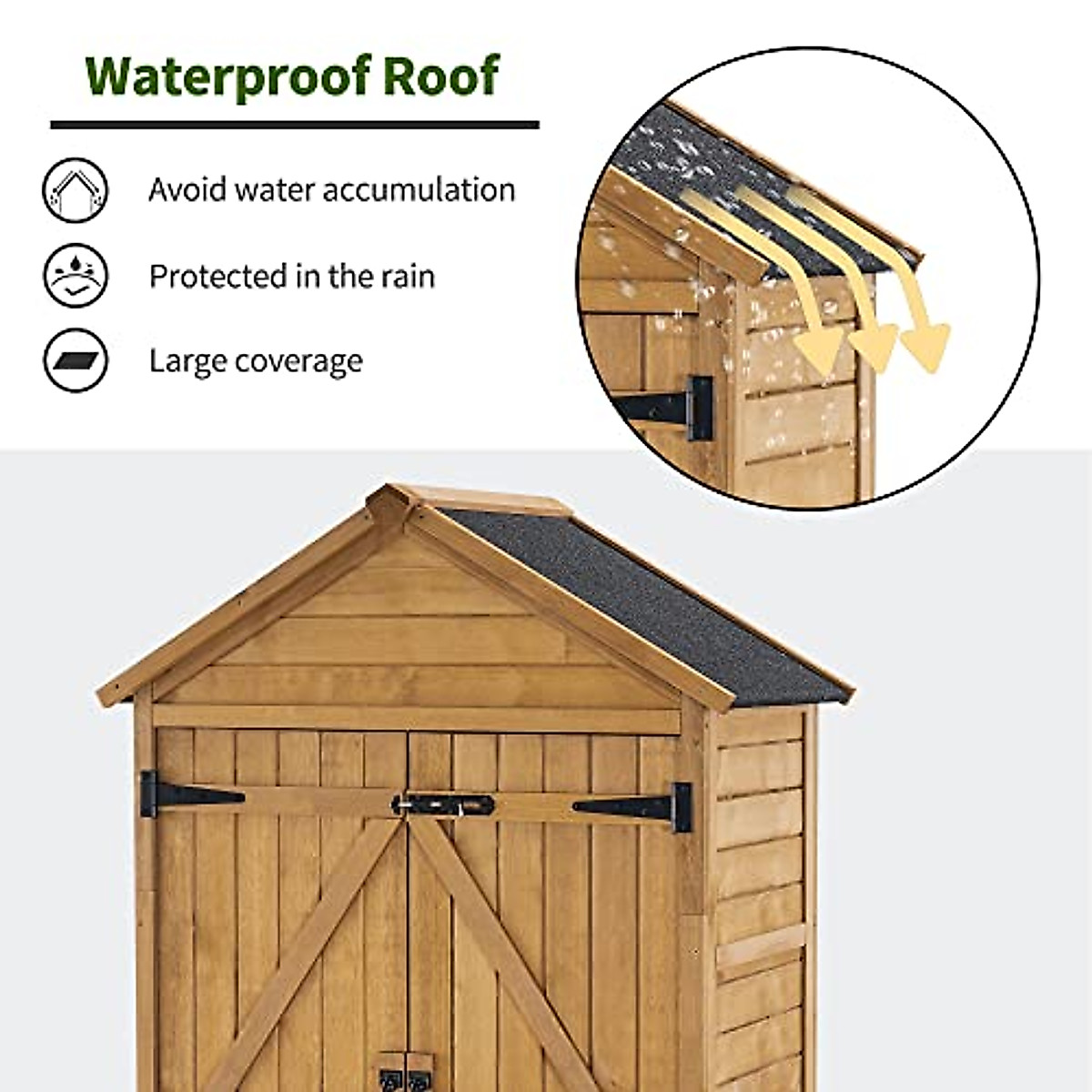 MCombo Outdoor Storage Cabinet, Garden Wood Tool Shed, Outside Wooden Shed Closet with Shelves and Latch for Yard, Patio, Deck and Porch 1000