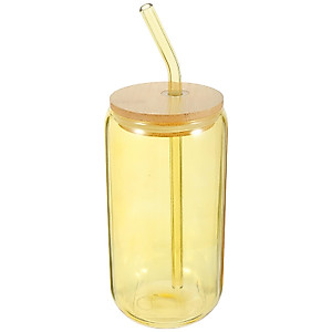 Kichvoe Glass Cups with Wood Lids and Straws 500ml Wide Mouth Drinking Mason Glass Tumbler Reusable Beer Cans Glasses Iced Coffee Glass Juice Bo Ba Cup Milk Cup for Home Office--Blue