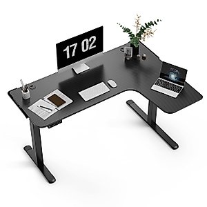 EE EUREKA ERGONOMIC L Shaped Standing Desk, 61" Electric Adjustable Height Gaming Desk, Sit to Stand Desk Home Office Corner Computer Desk Large PC Desktop Workstation with Dual Motor,Black/Right