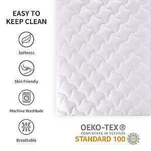 SLEEP ZONE Cooling Mattress Topper Queen Mattress Pad, Quilted Fitted Mattress Cover, Machine Washable, Soft Fluffy Down Alternative, Deep Pocket 8~21 inch (White, Queen)