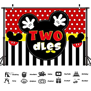 LetDec 214 PCS Mickey Twodles Birthday Party Decorations, Oh Twodles Balloons Arch Garland Kit, Mickey Two Backdrop, Mouse Themed TableCloth, Mickey Tableware for Boy 2nd Birtdhay Party Supplies