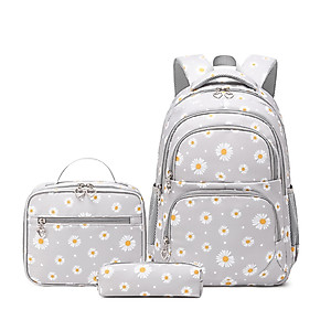 Daisy-Print School Backpack Set with Lunch Kits Bookbag for Teenager Girls 3pcs Gradient SchoolBag for Primary Student