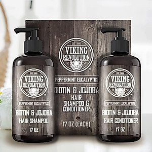 Viking Revolution Biotin Mens Shampoo and Conditioner Set - Eucalyptus and Peppermint Shampoo and Conditioner Set with Jojoba Oil and Mint Oil - Peppermint Oil Hair Conditioner for Men (17 Oz)