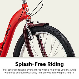 Schwinn Meridian Adult Tricycle Bike, Mens and Womens Three Wheel Beach Cruiser, 26-Inch Wheels, Low Step-Through Frame, Wide Seat, Rear Folding Basket, 7-Speed, Red