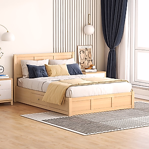 Harper & Bright Designs Full Size Bed with Storage Underneath and Headboard, Wood Lift Up Storage Bed Frame, Full Platform Bed with 2 Drawers, No Box Spring Needed, Easy Assembly - Natural