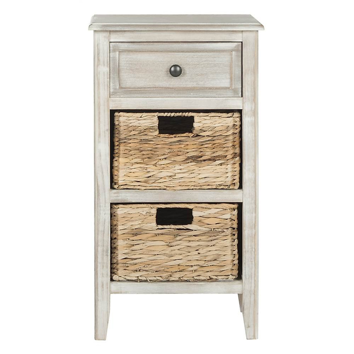 Safavieh Home Collection Everly Drawer White Wash 1-Drawer 2 Removable Baskets Side Table
