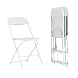 Flash Furniture Hercules Series Plastic Folding Chair - White - 4 Pack 650LB Weight Capacity Comfortable Event Chair-Lightweight Folding Chair