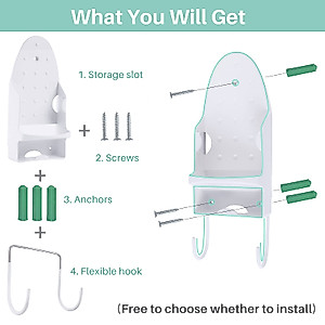 Ironing Board Hanger Wall Mount, Iron Hanger with Ironing Board Rack, Heat Resistant Iron Holder Wall Mount for Max 5 Inch Width (White)