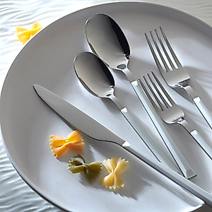 20 Piece White Plastic Handle Flatware Set For 4,Ornative Iris Silverware Include Knifes, Forks, Spoons, Stainless Steel Cutlery Silverware Set, Dishwasher Safe Utensil for Home Kitchen Restaurant