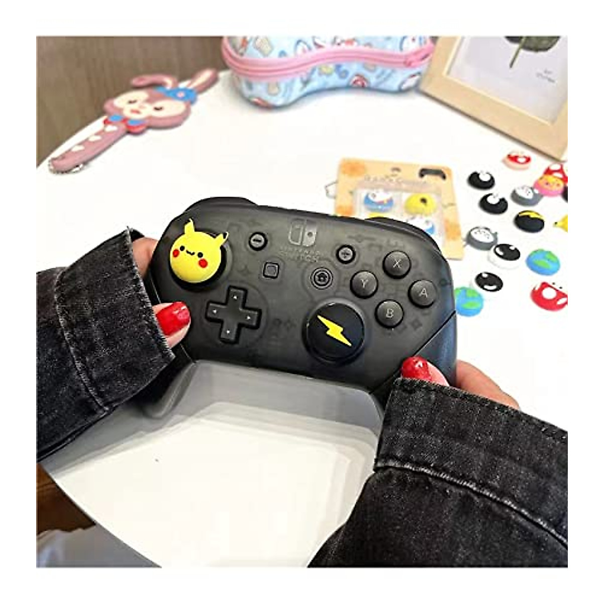 PERFECTSIGHT Cute Thumb Grip Caps for Playstation 4/5, PS5, PS4, Xbox Series X/S, Xbox One, Switch PRO Controller, 4PCS Kawaii Soft Skin Rubber 3D Analog Thumbsticks Grips Joystick Cover Set - Mario