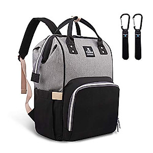 Hafmall Diaper Bag Backpack, Multifunctional Baby Diaper Bag with Stroller Hooks, Stylish Baby Bag for Mom Dad, Gray Black