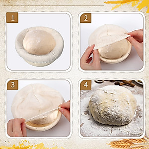 Irenare 10 Pcs Bread Banneton Proofing Basket Round Dough Sourdough Proofing Basket Rattan Bakery Baking Bread Bowl with Liner and Scraper Tool Set for Starter Gifts Professional Home Bakers (5 Inch)