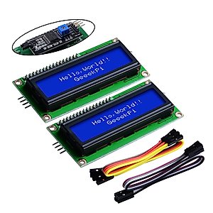 GeeekPi 2-Pack I2C 1602 LCD Display Module 16X2 Character Serial Blue Backlight LCD Module for Raspberry Pi Arduino STM32 DIY Maker Project Nanopi BPI Tinker board Electrical IoT Internet of Things
