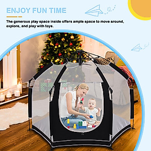 Baby Playpen, Extra Large Playard for Toddlers, 29+ sq. ft Space, Kids' Safety Playard & Activity Center, Large Ball Pit for Indoor & Outdoor, Portable Anti-Fall Playpen for Infants (Black)