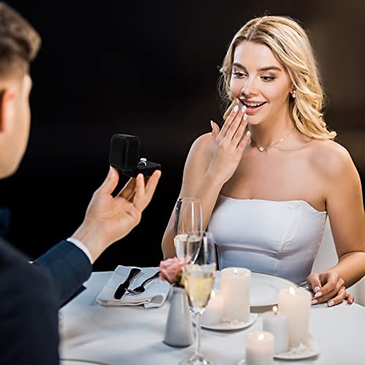 Thinkday 48 Pcs 2.13 x 2.01 x 1.54 Inch Velvet Ring Box Display Jewelry Case Storage Ring Case for Wedding Ceremony Engagement Birthday Gifts Proposal Anniversary (Black)