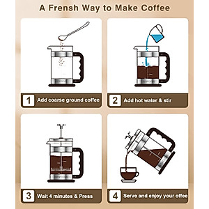 French Press Coffee Maker - 21OZ Classic Glass Coffee Press, Heat-resistant Borosilicate Glass Coffee Pot with 4-Level Disassemble Filters, Portable Cold Brew Coffee Maker for Travel Home Gift(Sliver)