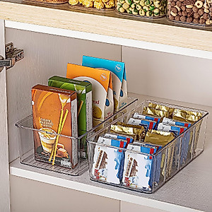 Vtopmart 4 Pack Food Storage Organizer Bins, Clear Plastic Storage Bins for Pantry, Kitchen, Fridge, Cabinet Organization and Storage, 4 Compartment Holder for Packets, Snacks, Pouches, Spice Packets