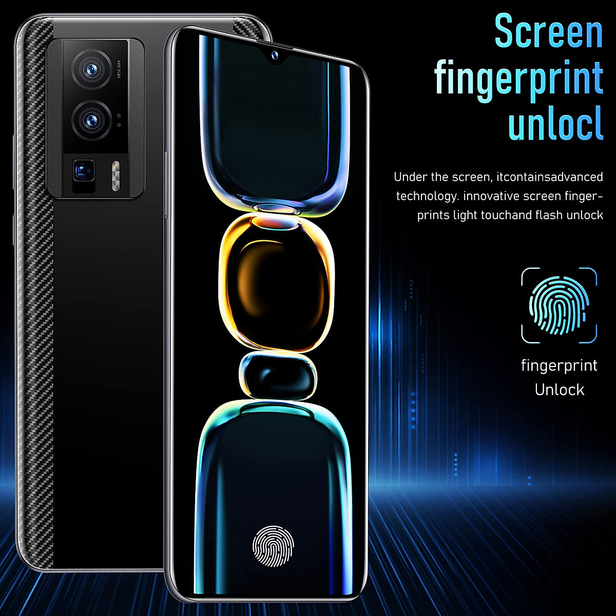 ANGGREK K60 Phone 6.53 Inch 6GB RAM 128GB ROM Face ID FHD Processor Octa Core Smart Phone for Android12 100‑240V Black (US Plug)