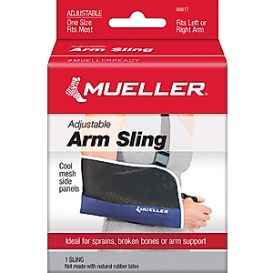 MUELLER Sports Medicine Adjustable Arm Sling - Comfortable Support for Left or Right Shoulder and Arm Injury, For Men and Women, Blue w/ Black Mesh, One Size Fits Most