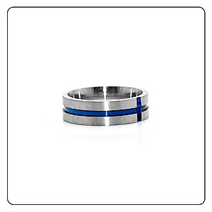 Fusamk Fashion Blue Epoxy Stainless Steel Cross Band Ring(Steel(9))
