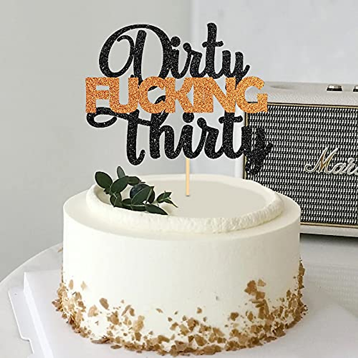 Halodete Glitter Dirty Fucking Thirty Cake Topper - Happy 30th Birthday/Anniversary Cake Decoration Party Supplies - Cheers to 30 Years Old Birthday Party Decor Black