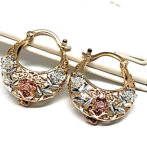 Fran & Co. Jewelry Gold Plated Tri Color Virgin Mary Flower Basket Earrings Virgen De Guadalupe Aretes Arracadas