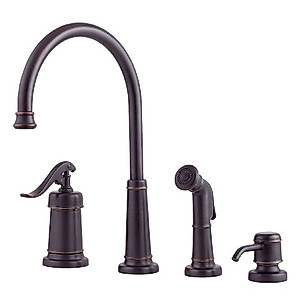 Pfister Ashfield Kitchen Faucet with Side Sprayer and Soap Dispenser, Single Handle, High Arc, Tuscan Bronze Finish, LG264YPY