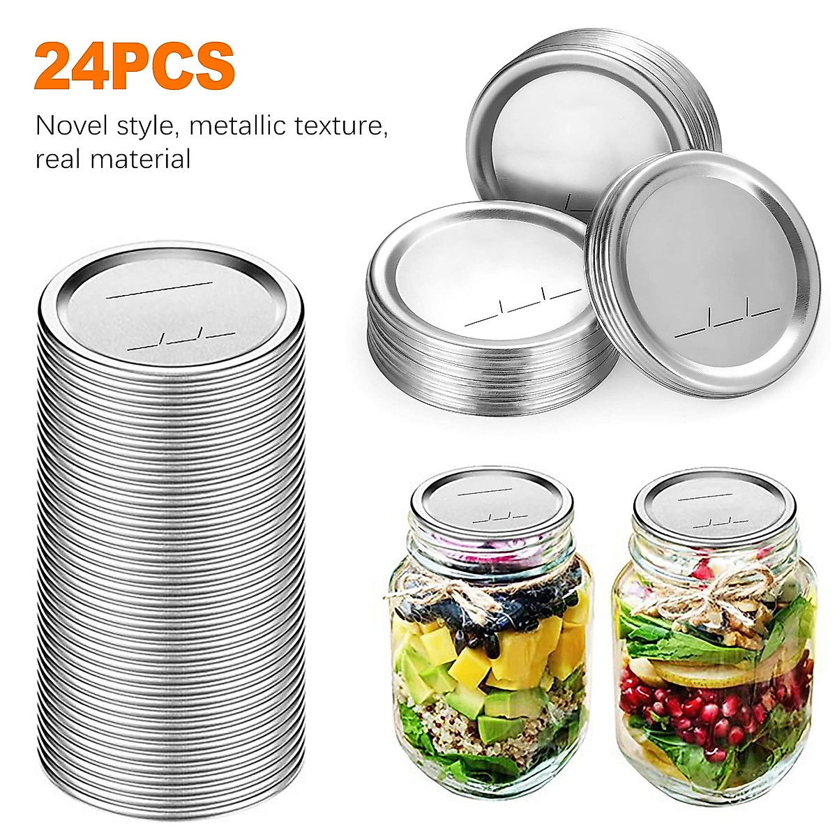 24-Pack 70 MM Regular Mouth Canning Jar Lids - Leak Proof & Airtight Seal Split-Type Metal Lids, Suitable for Ball & Kerr Jars, Food Grade Material