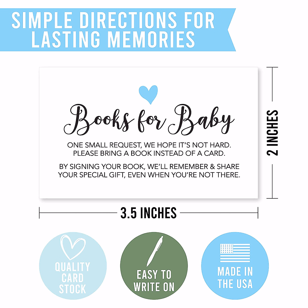 Hadley Designs 25 Books For Baby Shower Request Cards - Blue Baby Shower Invitation Inserts, Book Request Baby Shower Guest Book Alternative, Bring A Book Instead Of A Card for Boys